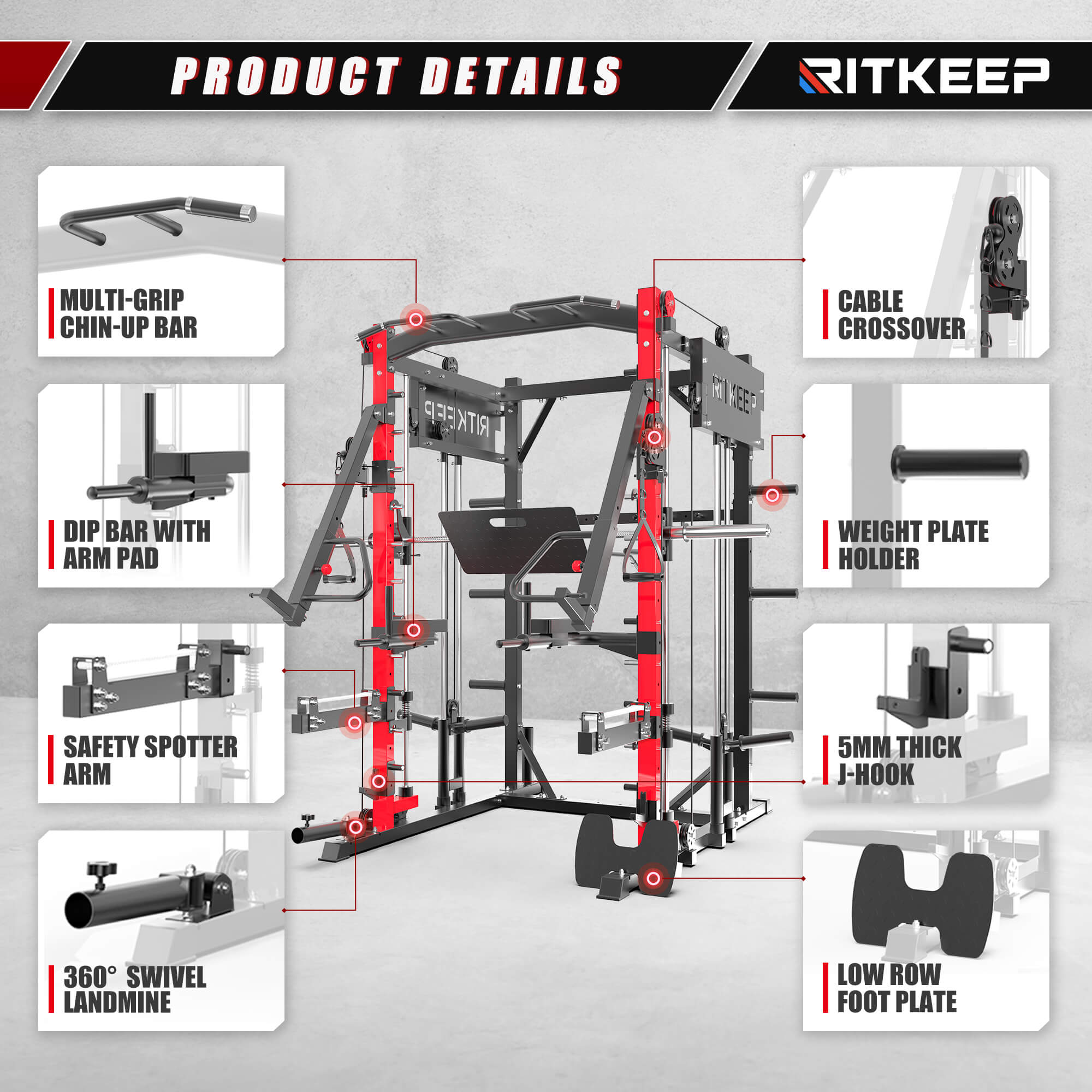 PMAX-4750 PLATE LOADED All-In-One Functional Smith Machine | RitKeep