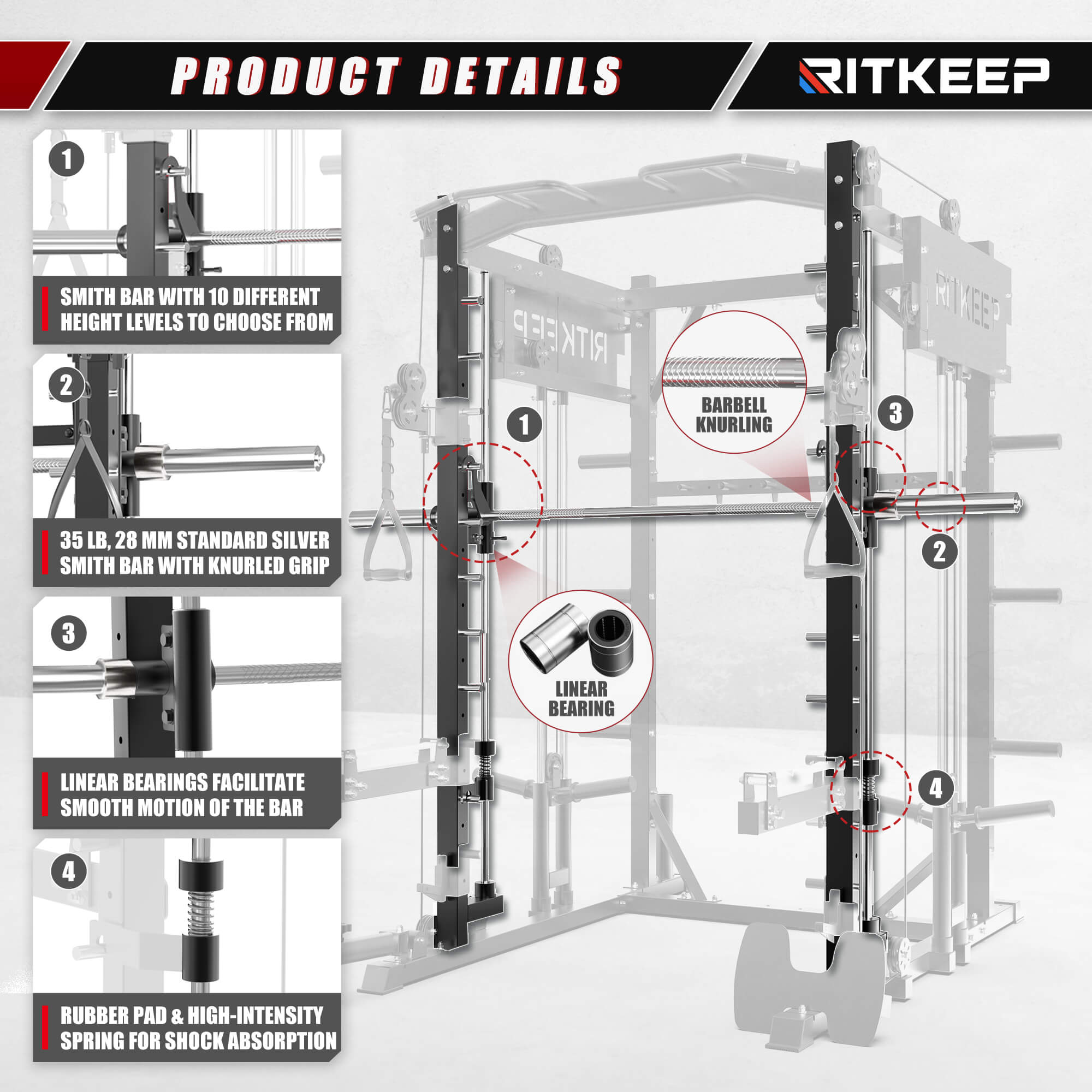 PMAX-4750 PLATE LOADED All-In-One Functional Smith Machine | RitKeep