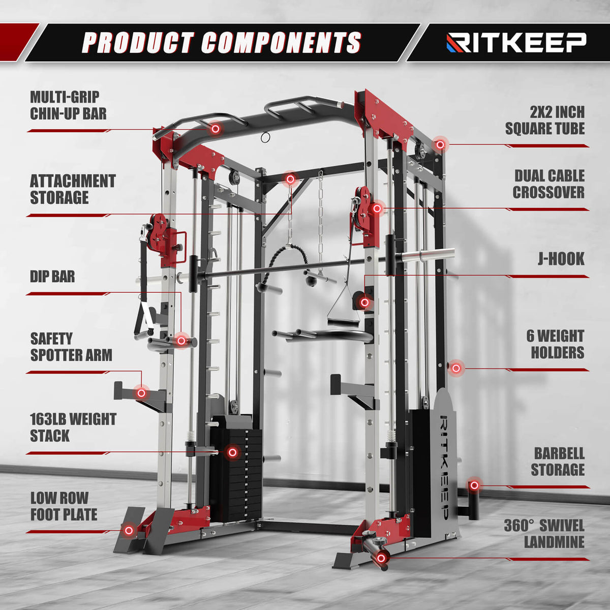PMAX 5600 Home Gym Smith Machine | 326LB Weight Stack | RitKeep Fitness ...