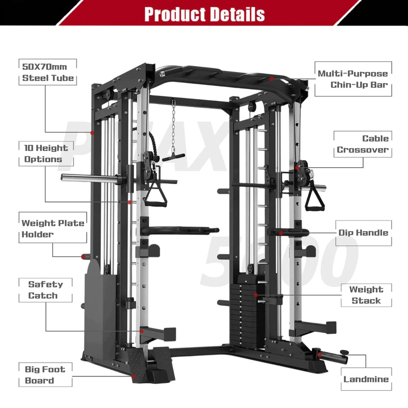 PMAX-5600 6-in-1 Smith & Cable Machine Home Gym Package | RitKeep